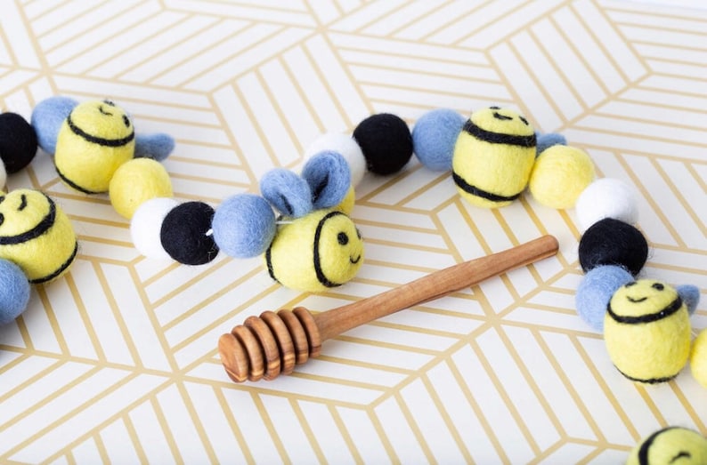 Bee Garland Felt Ball Garland Bee Decor Felt Garland Bee - Etsy