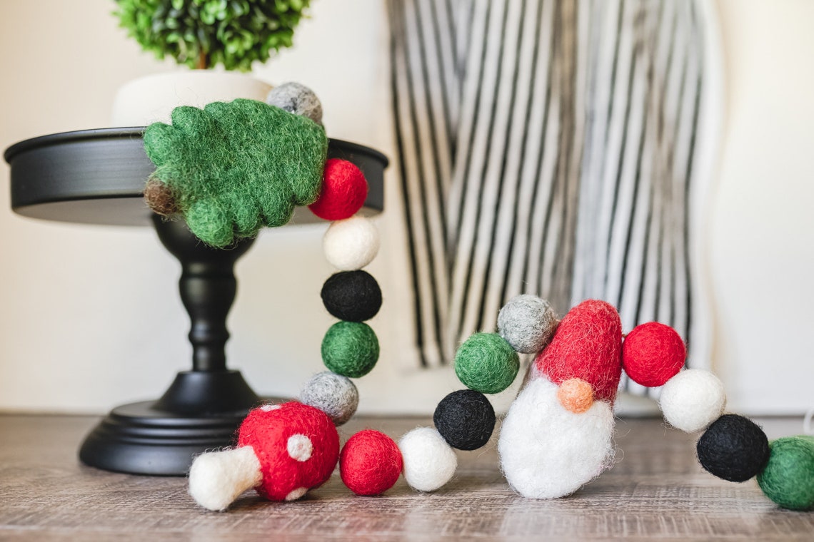 Nature garland felt ball garland gnome garland nature | Etsy