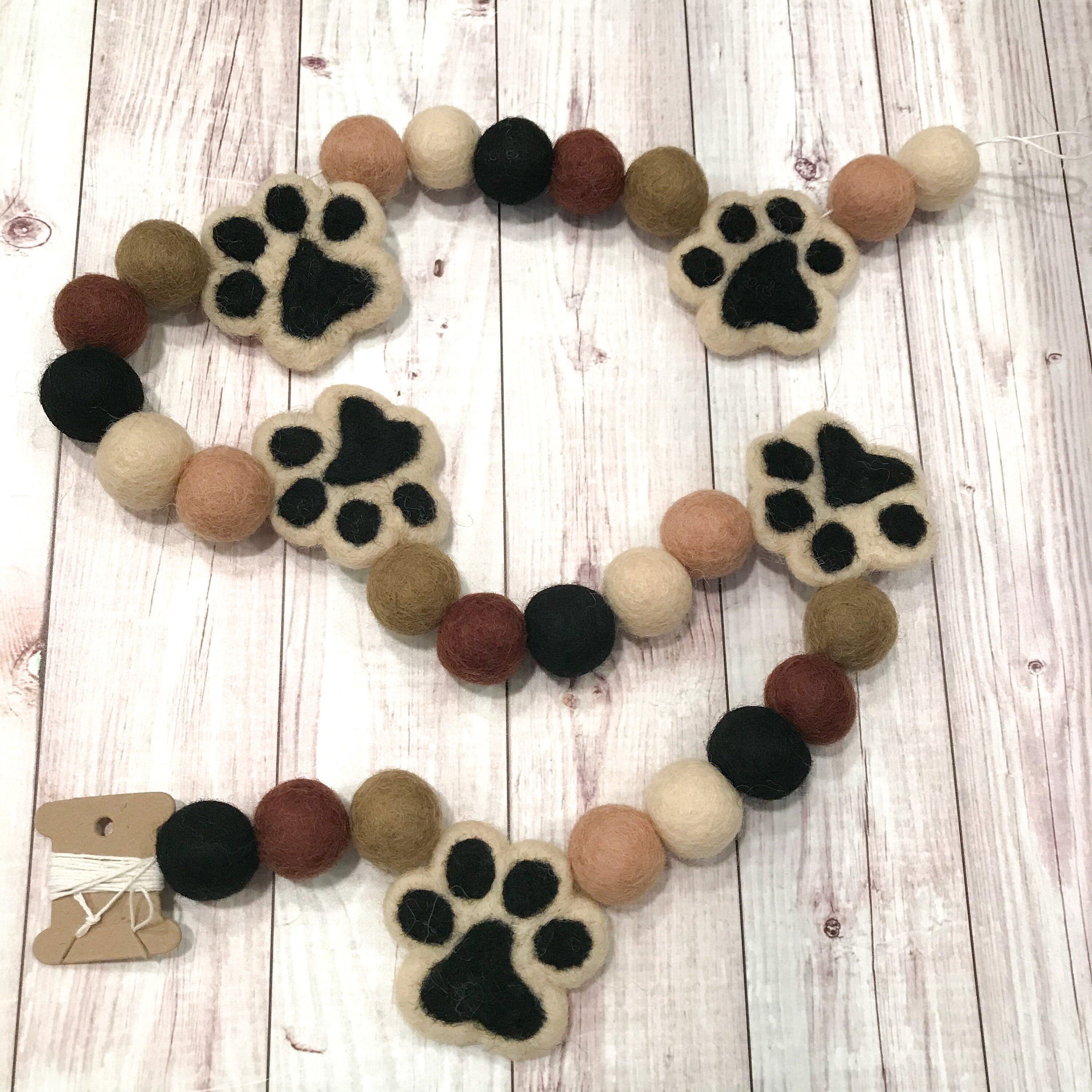 Felt Paw Print Garland: Wool Pom Pom Dog Decor, 6 Ft - Etsy