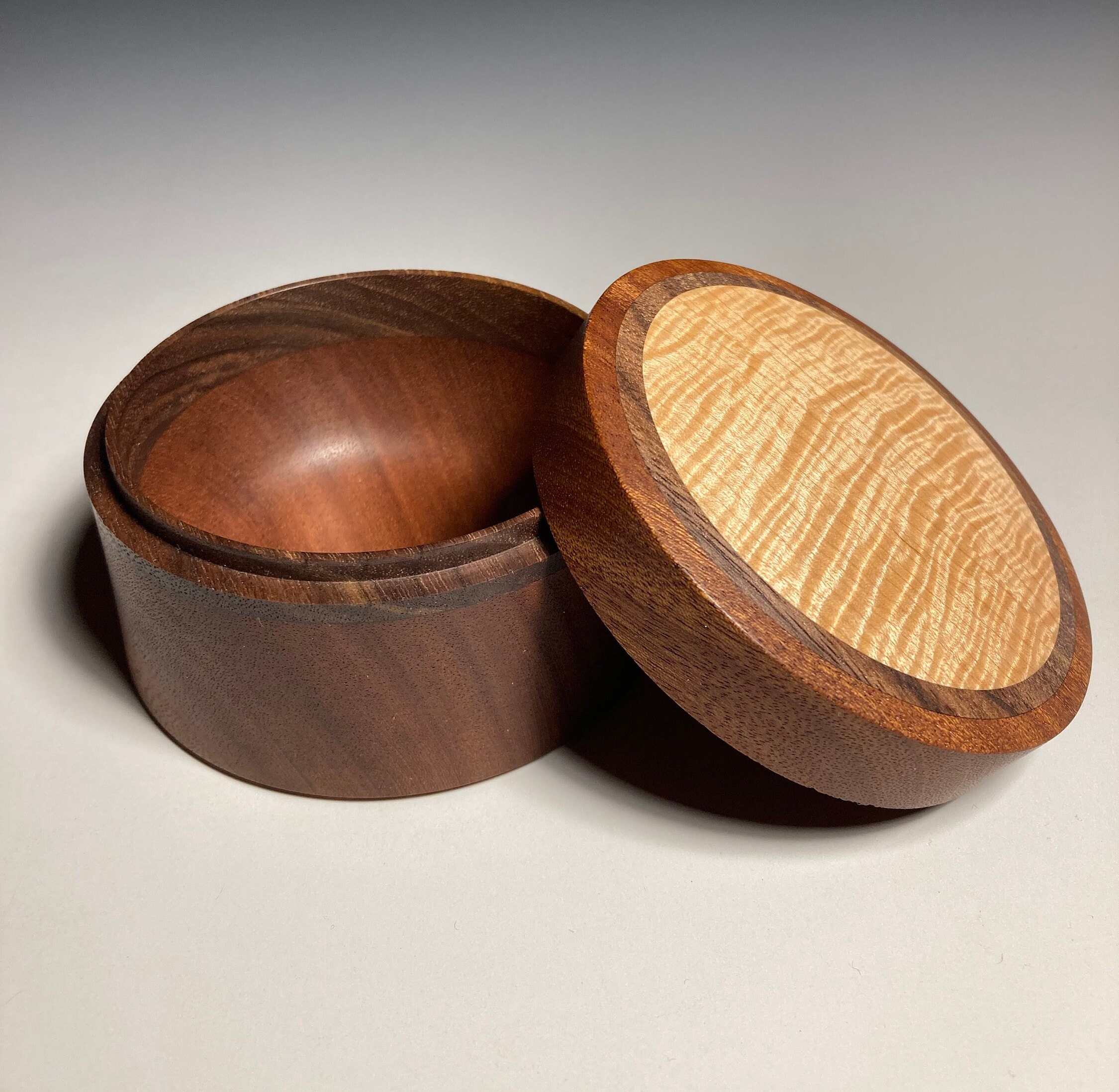 Jewelry Ring Box Woodturned Mahogany W/walnut and Curly Maple Inlay 3 ...
