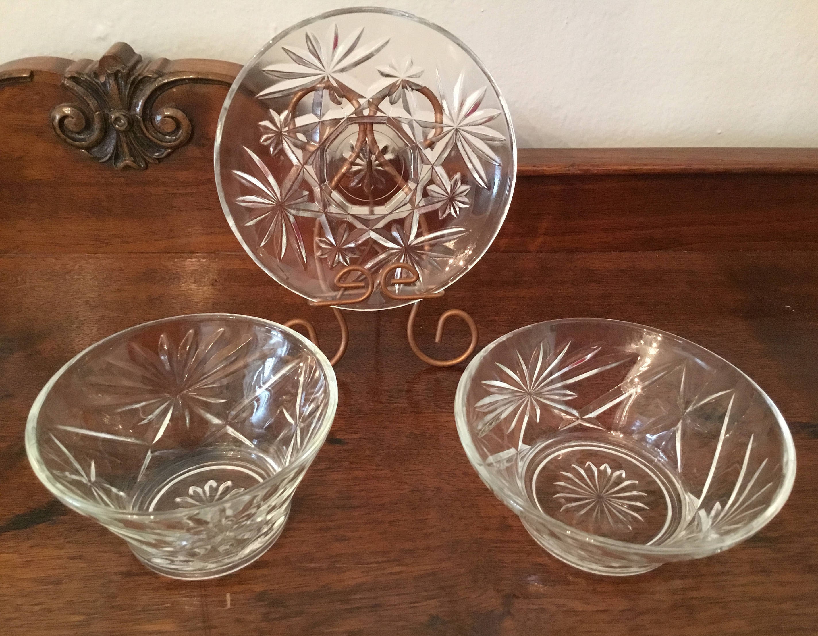 Anchor Hocking OATMEAL Pattern Clear Glass BOWLS/SAUCER Set of Three - Etsy