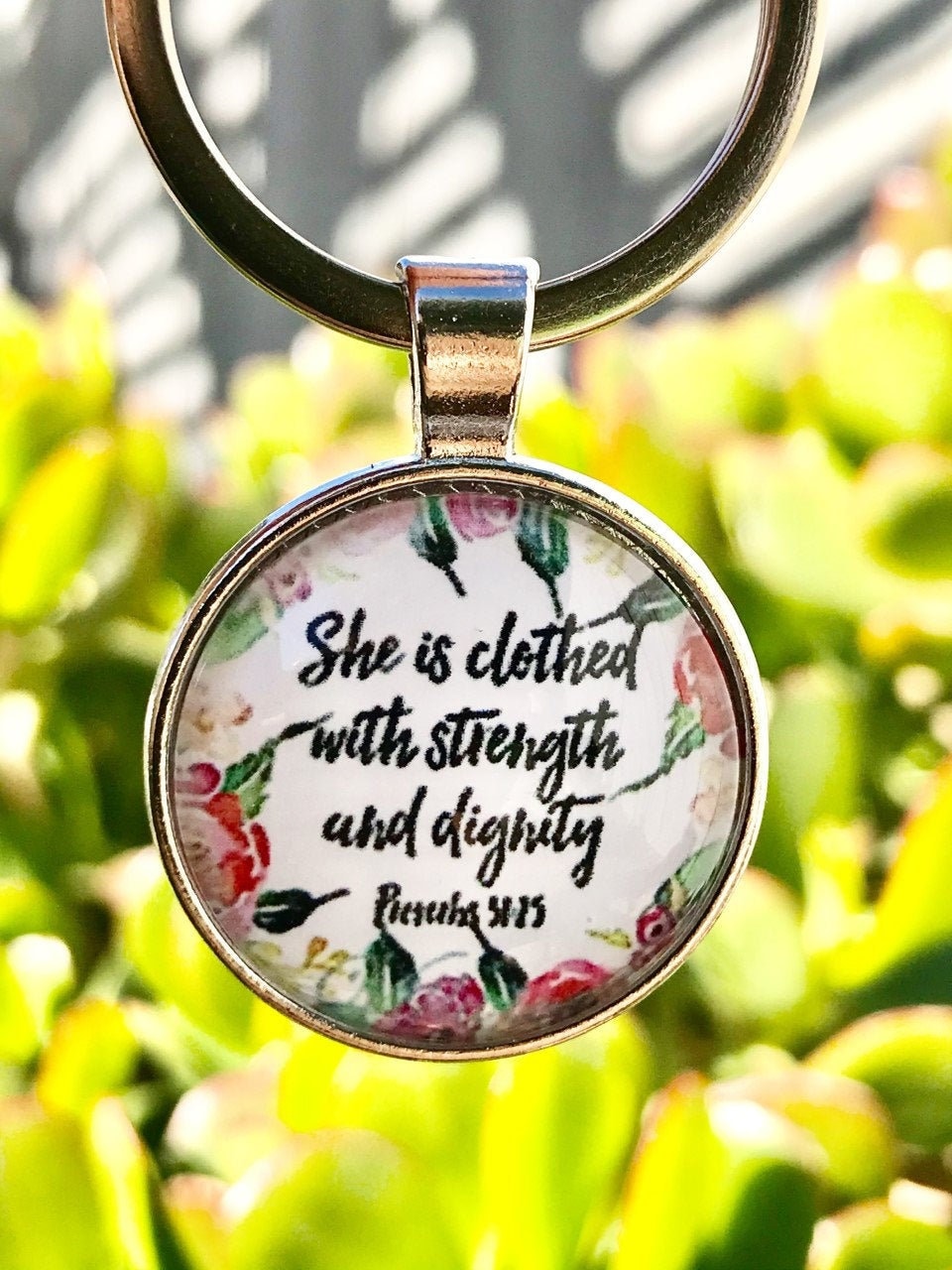 Bible Verse Key Chain Round Metal With Glass Dome she - Etsy UK