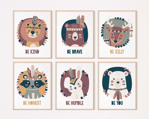 Boho Animal Printable Wall Art Set of 6 Nursery Wall Decor | Etsy