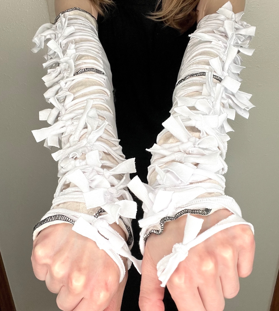 Womens Mummy Gloves White Arm Sleeves Zombie Girl Brown Arm Socks Cream ...