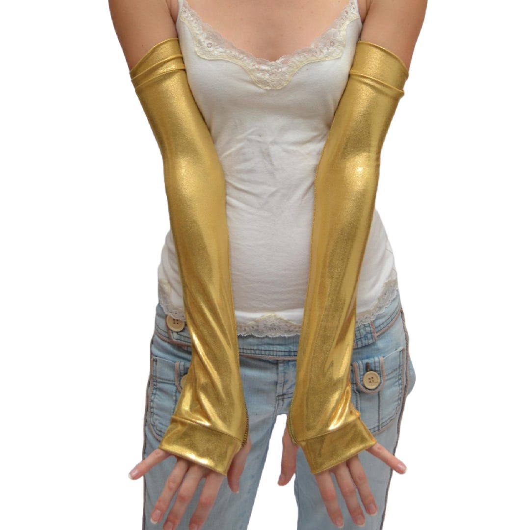 Latex Look Outfit Oilslick Gloves Gold Arm Warmers Spandex Clothes Oil ...