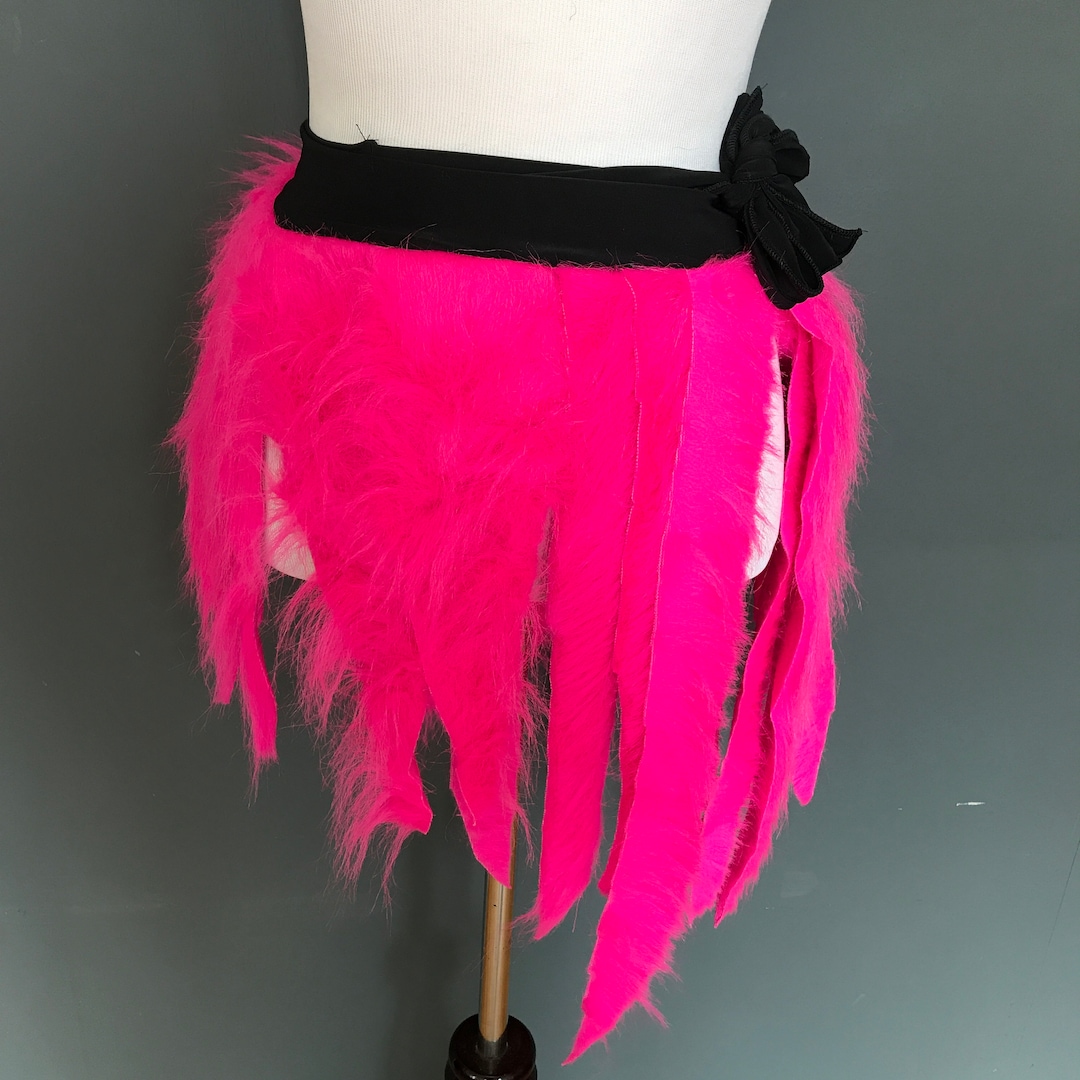 Handmade Halloween Costume Neon Hot Pink Fur Skirt Animal Outfit Fuzzy ...