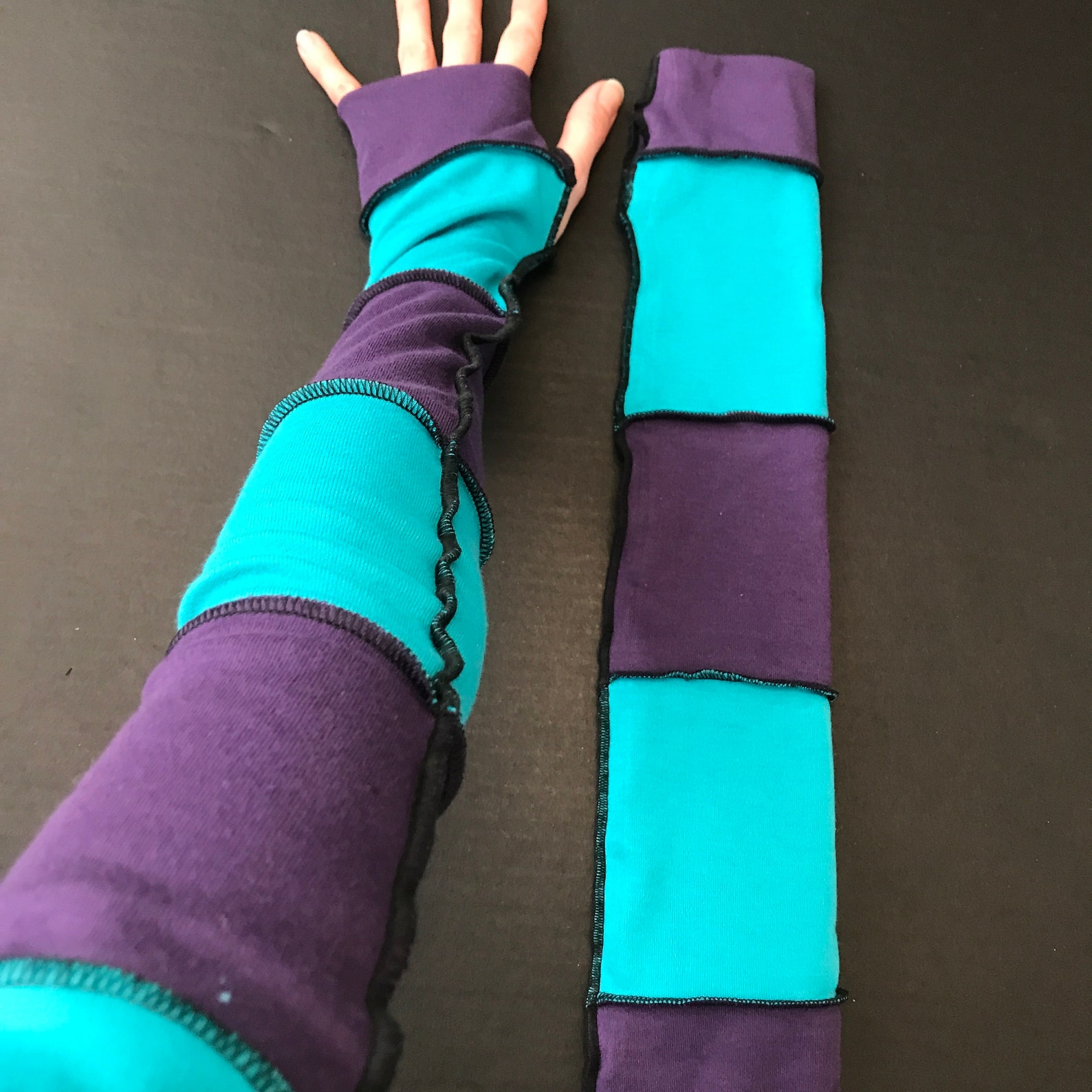 Long Striped Gloves Turquoise Blue Hand Warmers Purple Armwarmers ...