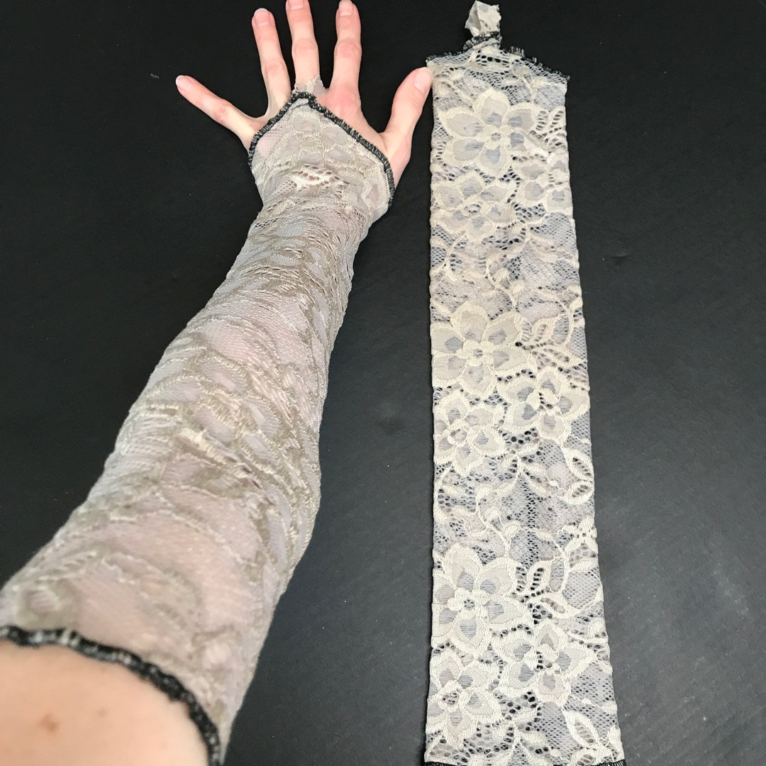 Long Gloves Purple Lace Gray Arm Warmers Floral Arm Covers Steampunk ...