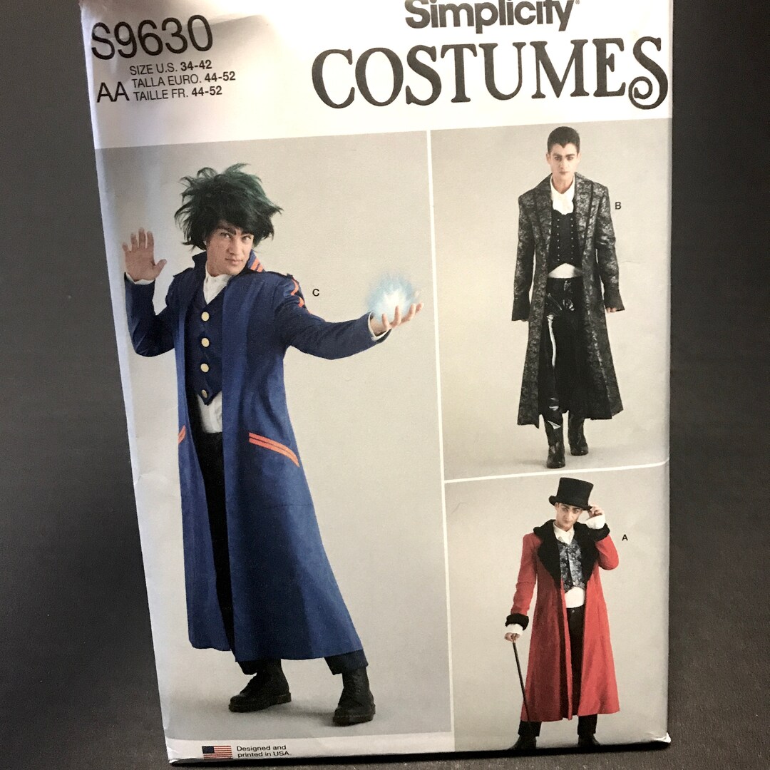 Simplicity Sewing Pattern S9630 Mens Costume Coat Long Trench Steampunk ...