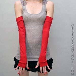 Long Red Arm Warmers Red Fingerless Gloves Cotton Red Arm Covers Red ...