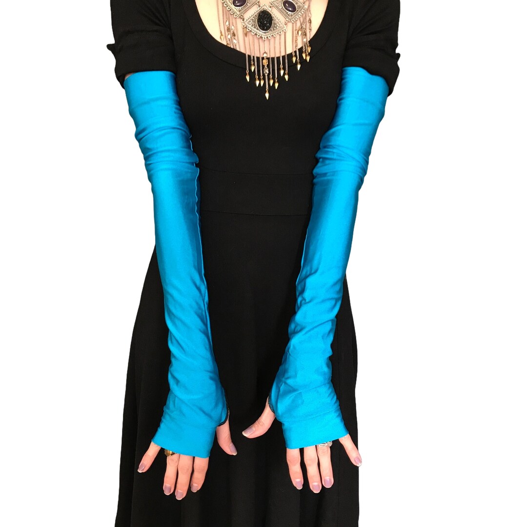 Extra Long Blue Gloves Dance Outfit Black Shiny Arm Warmers Yellow ...