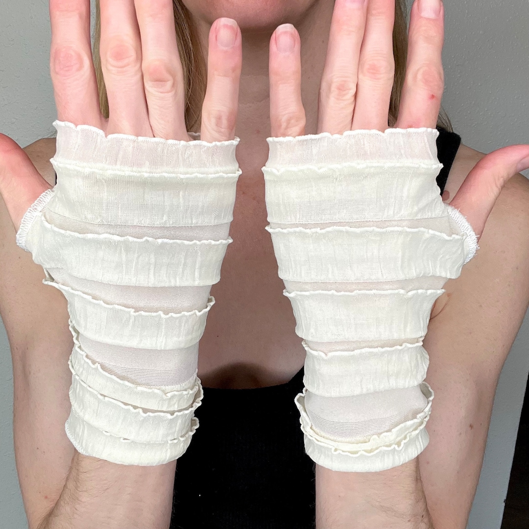 Cream White Bandage Gloves Mummy Arm Covers Womens Bride Halloween ...