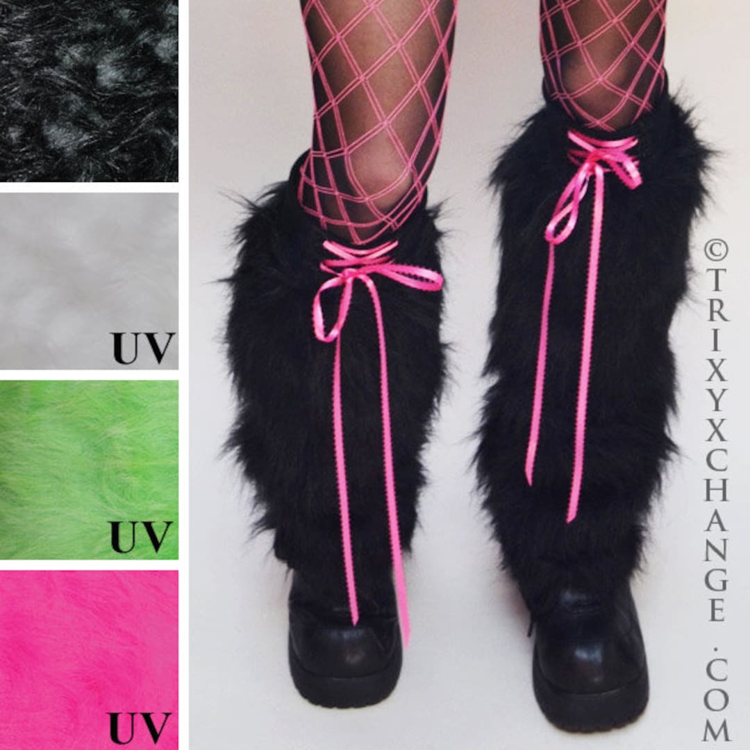 Black Fur Legwarmers Pink Leg Warmers Green Lace up Pants White Corset ...