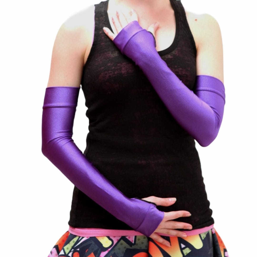 Adult Spandex Costume Long Purple Gloves Purple Gauntlet Gloves Cosplay ...