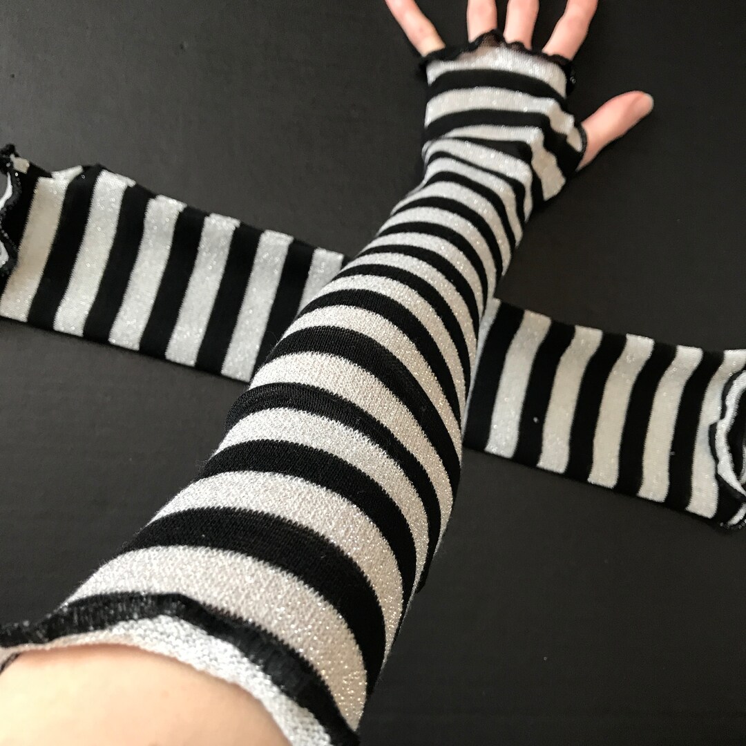 Glitter Striped Arm Warmers Black Armwarmers Silver Gloves - Etsy