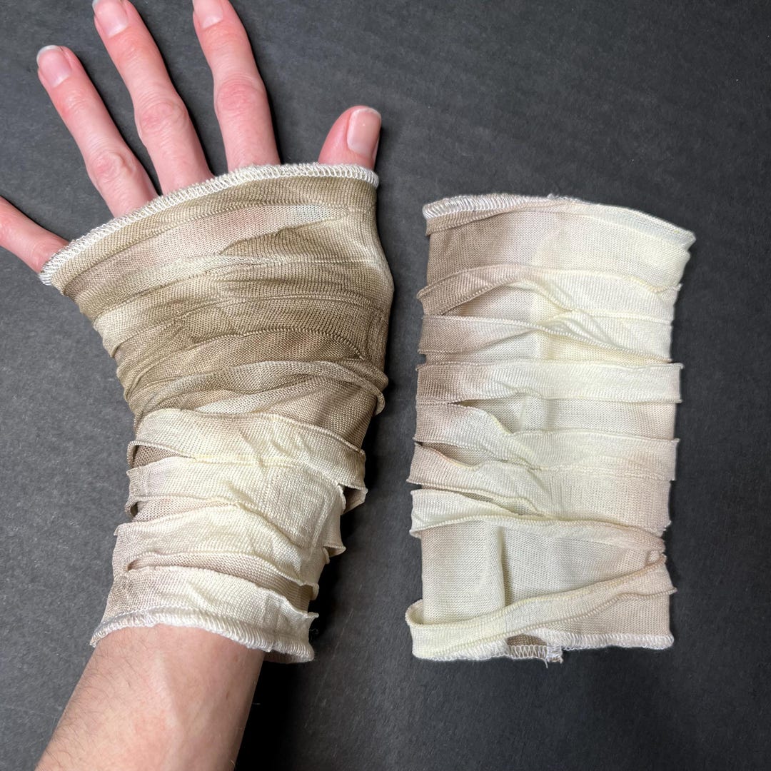 Mens Mummy Costume Brown Gloves White Hand Warmers Zombie Outfit ...