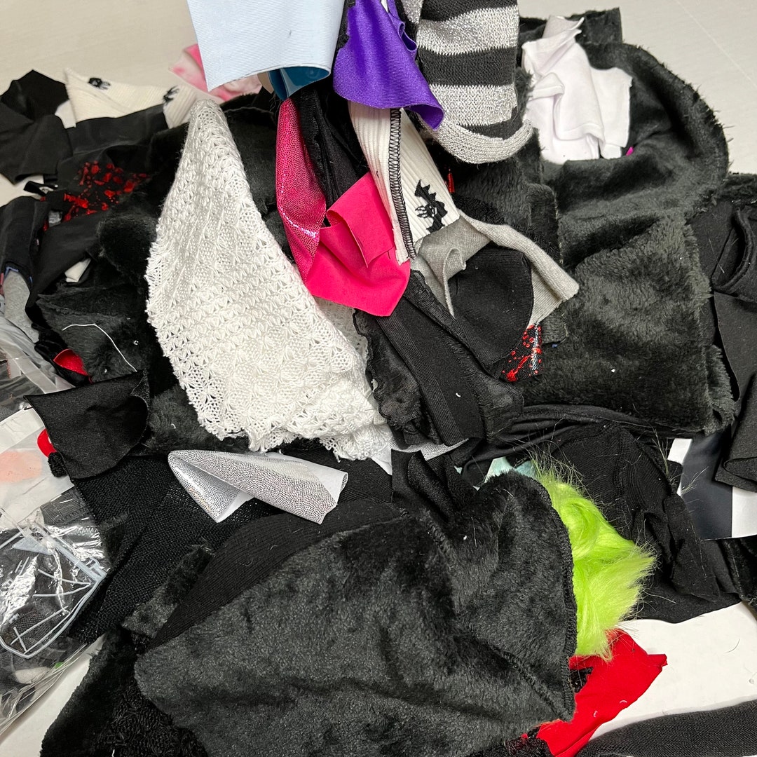 2.5 Lbs Colorful Fabric Scraps Cosplay Bundle Lot Black Fringe Upcycled ...