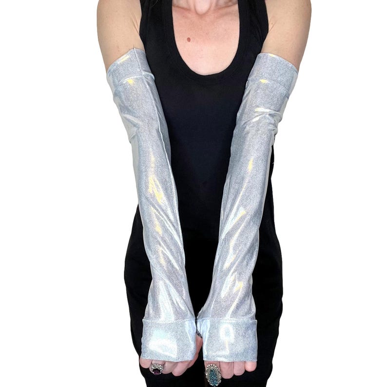 Latex Look Outfit Oilslick Gloves Gold Arm Warmers Spandex Clothes Oil ...