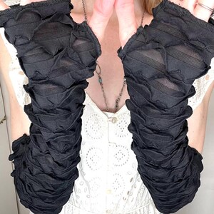 Womens Mummy Costume Cream White Ruffle Arm Warmers Sheer Gloves ...