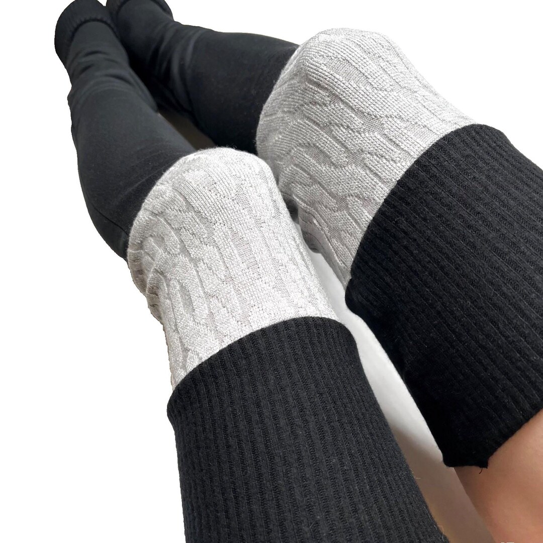 Patchwork Leg Warmers Gray Black Thigh Highs Slouch Socks Fleece Over ...