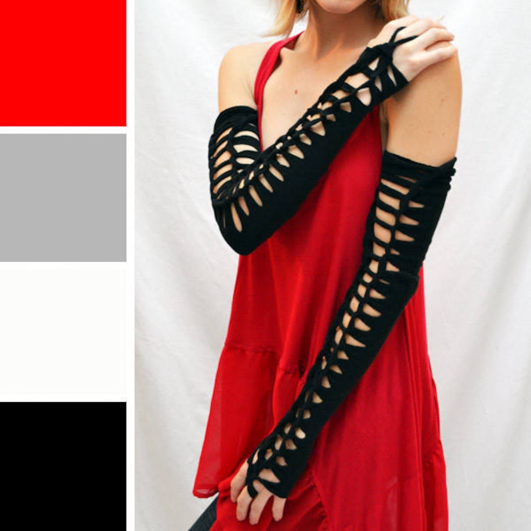 Black Long Arm Warmers Steampunk Clothing Women Fishnet Arm Warmers ...