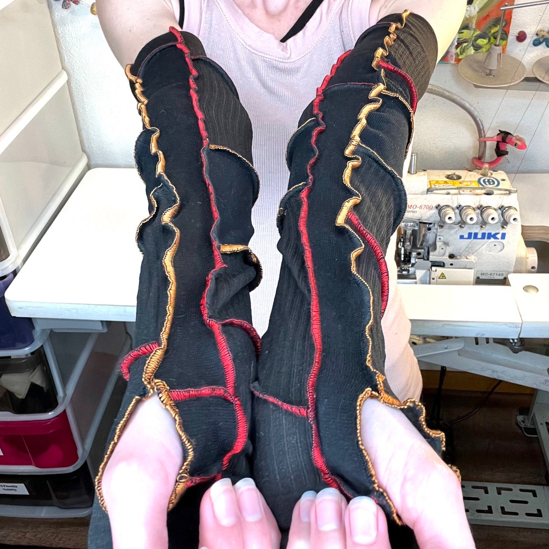 Mummy Bandage Gloves Brown Upcycled Arm Warmers Red Zombie Arm Covers ...