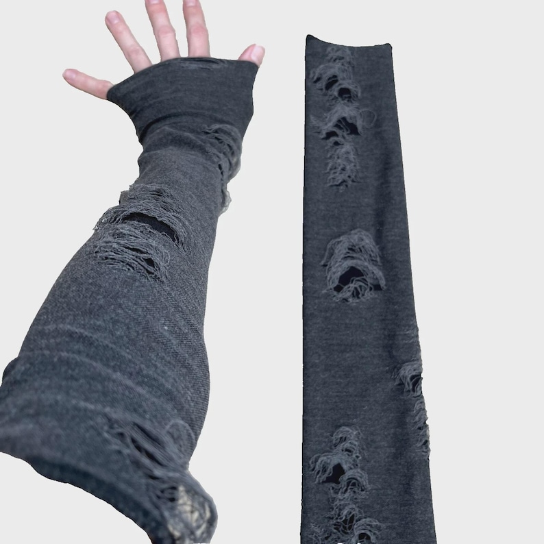 Womens Mummy Costume White Ripped Gloves Cut Out Arm Warmers Shredded ...