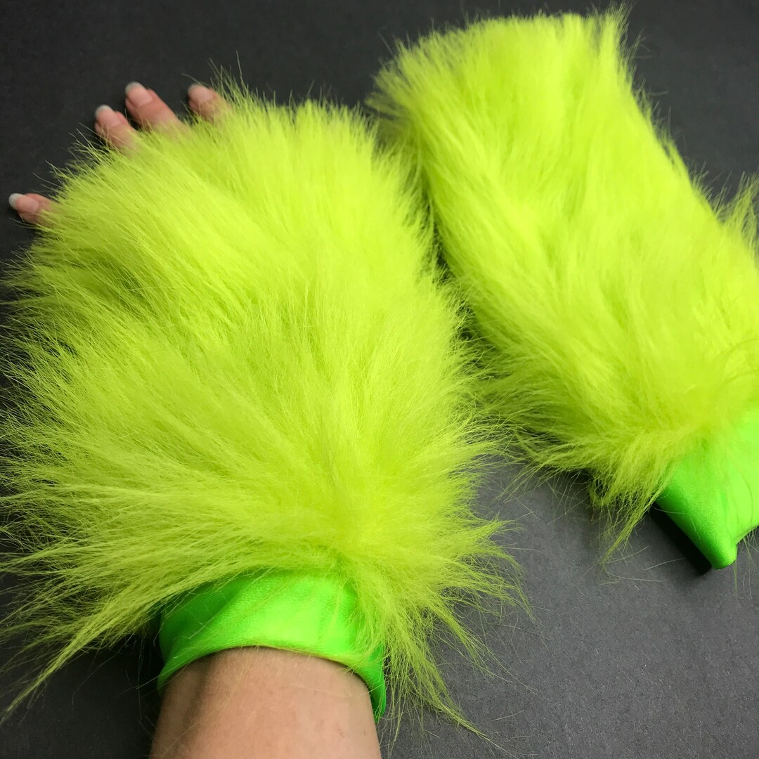 Long Neon Green Fur Gloves White Fur Arm Cuffs Cosplay Costume Pink Fur ...