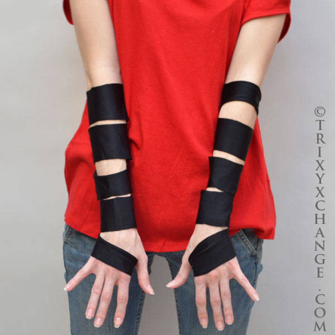 Ripped Arm Covers Shiny Black Arm Warmers Oil Slick Gloves Post ...