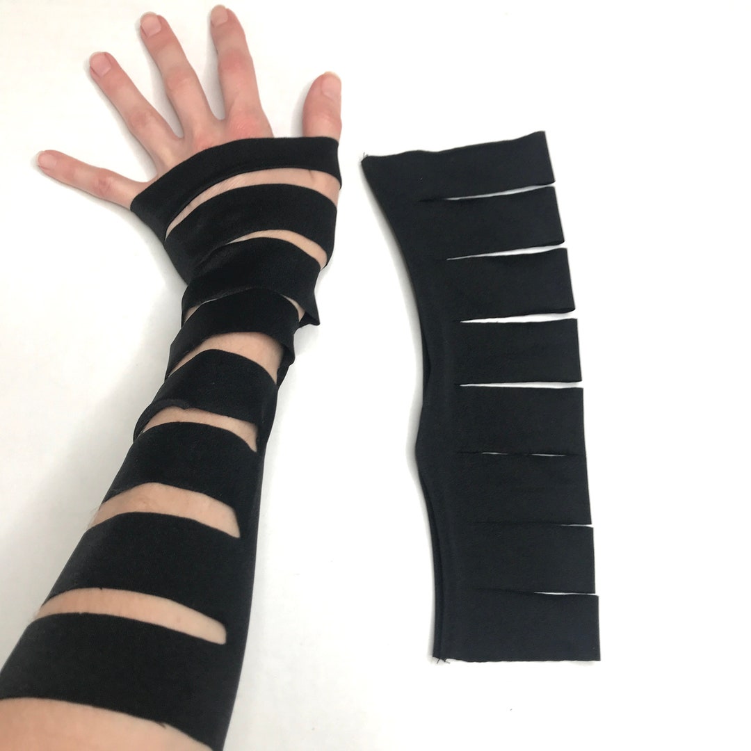 Mens Cut Out Gloves Ripped Arm Warmers Shiny Black Arm Covers Oil Slick ...