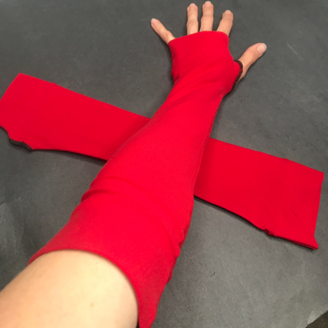 Red Cotton Gloves Elbow Length Arm Warmers Long Armwarmers White ...