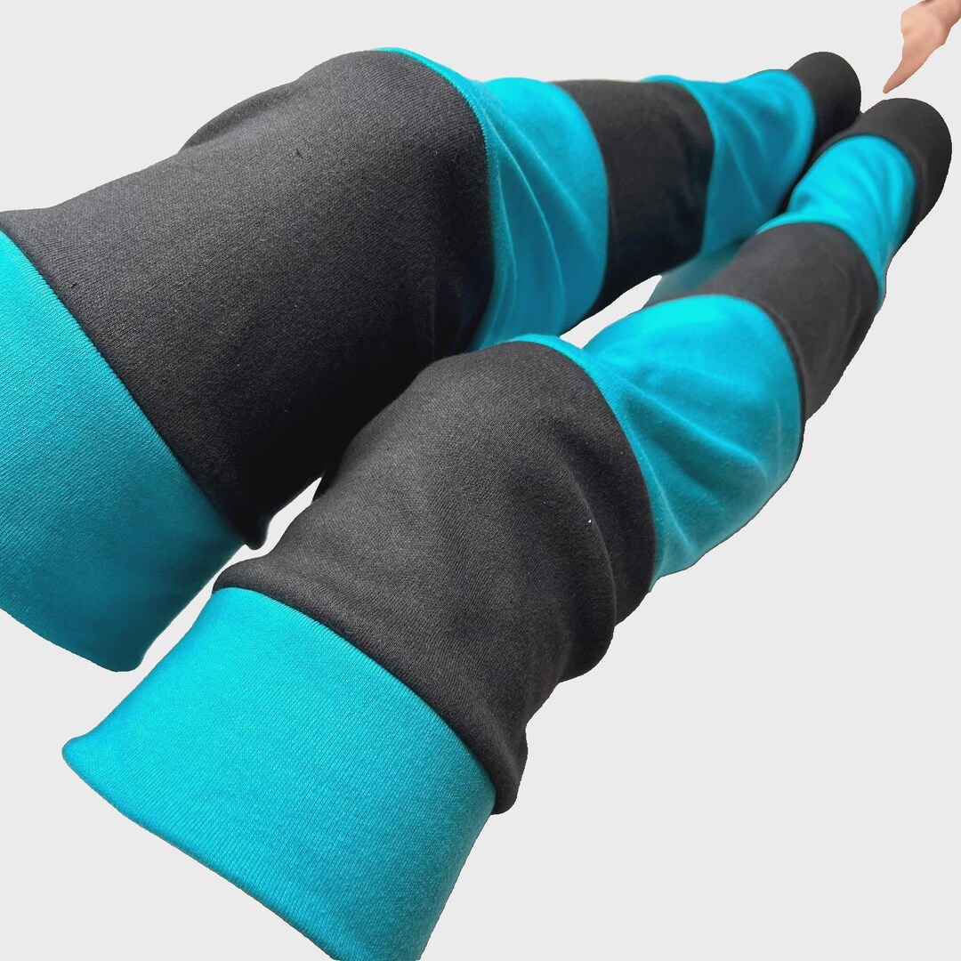Upcycled Long Striped Leg Warmers Turquoise Blue Knee Socks Black Thigh ...