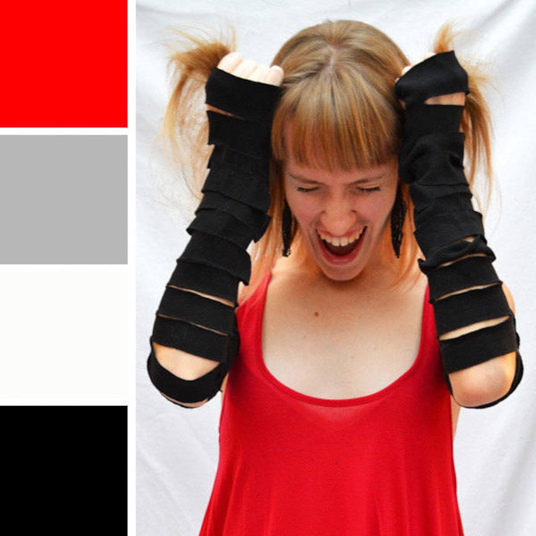 Ripped Black Arm Warmers Long Fingerless Gloves Slashed Arm Covers ...