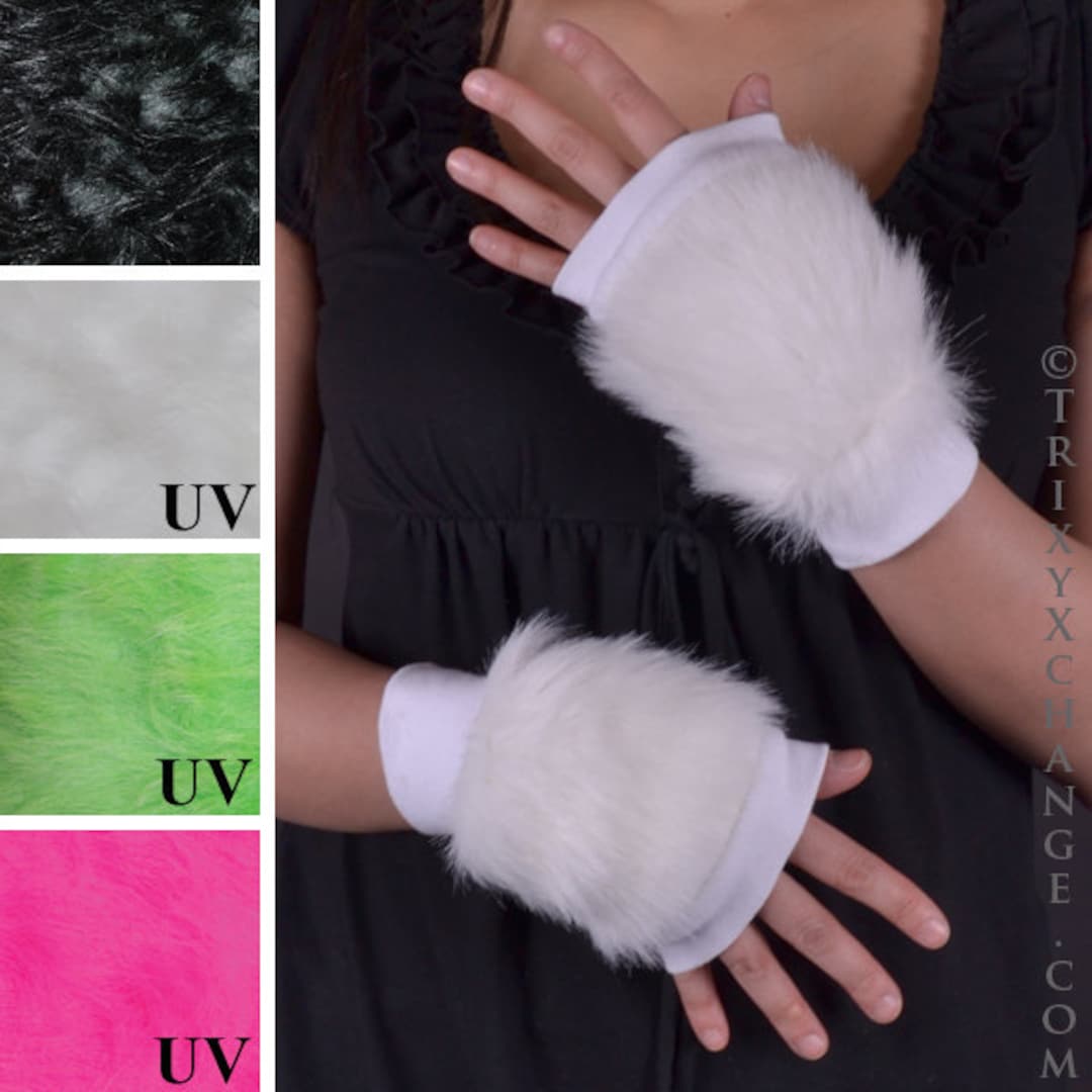 White Fur Gloves Black Fur Arm Cuffs Pink Arm Covers Green Fluffies Fur ...