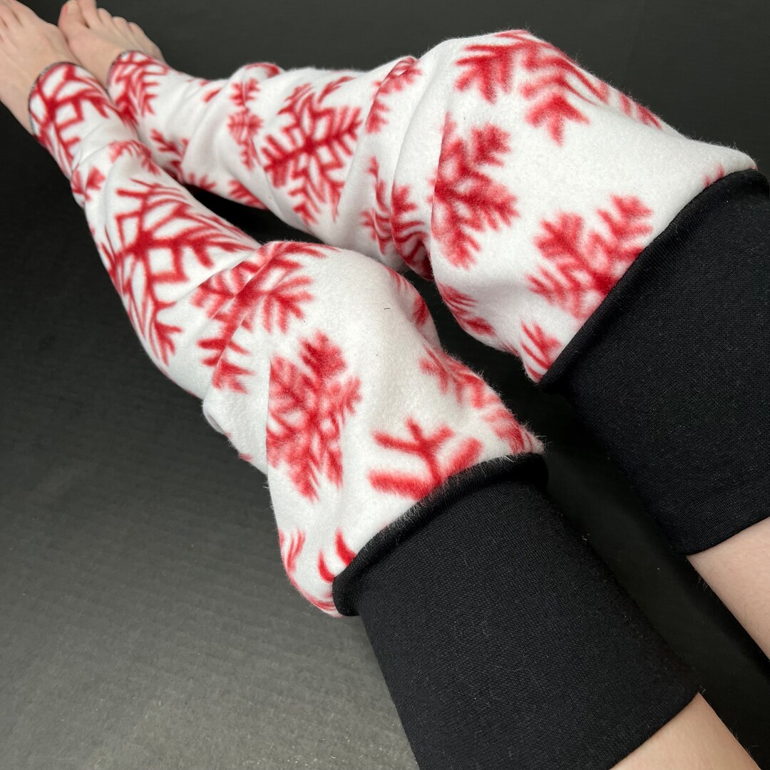 Womens Fleece Leggings Snowflake Boot Socks White Knee Socks Red ...