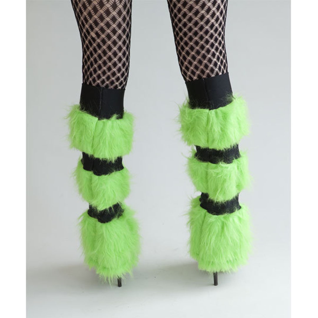 Green Fur Leg Warmers Fuzzy Black Boot Covers Monster Halloween Costume ...