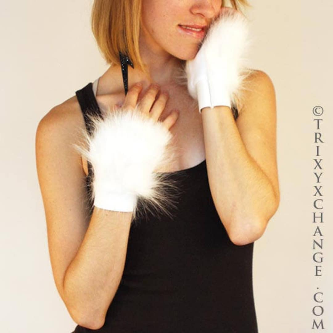 White Fur Cuffs White Dress Gloves Fancy Dress Party Cosplay Costume ...