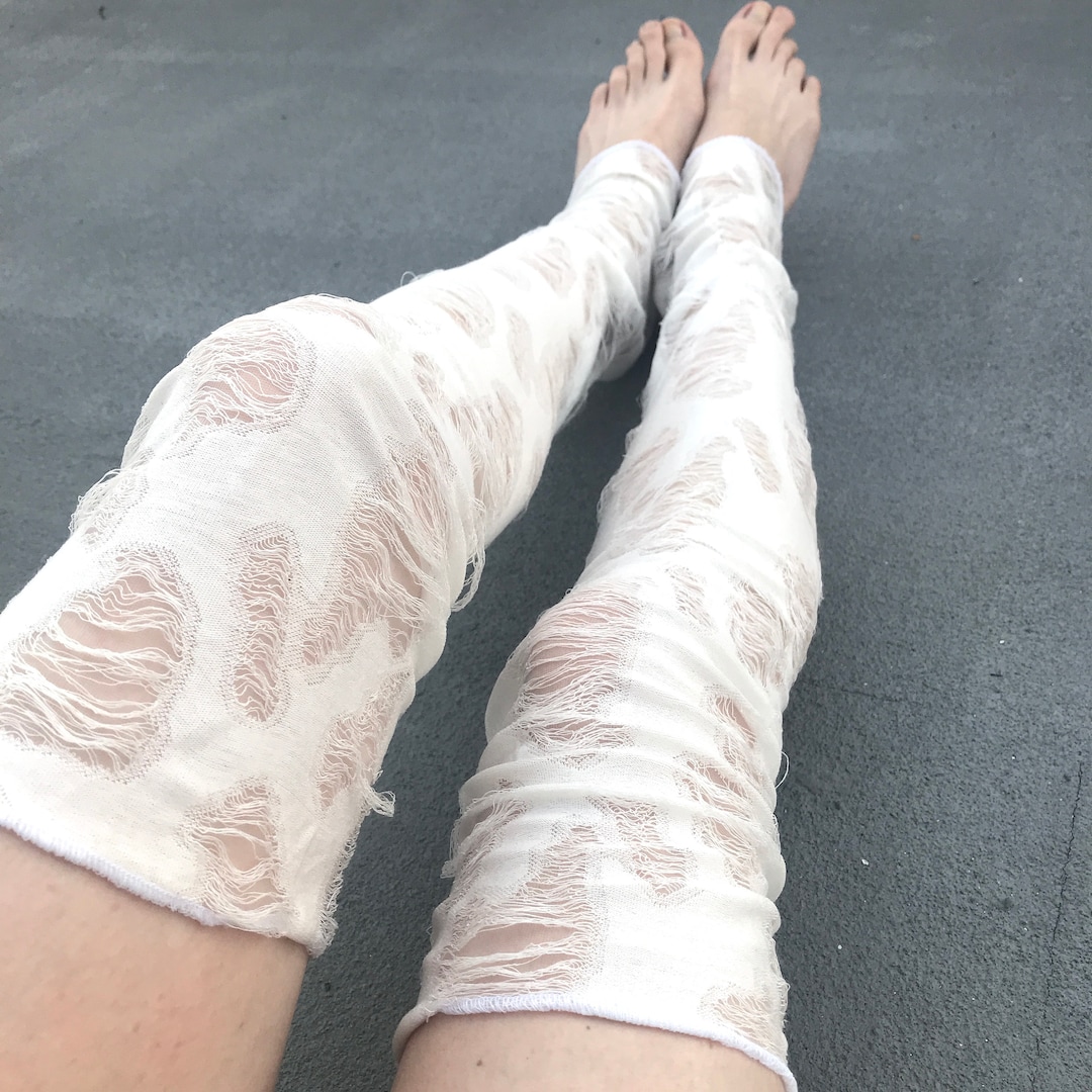 Womens Mummy White Knee Socks Ripped Leg Warmers Thigh Highs Zombie ...