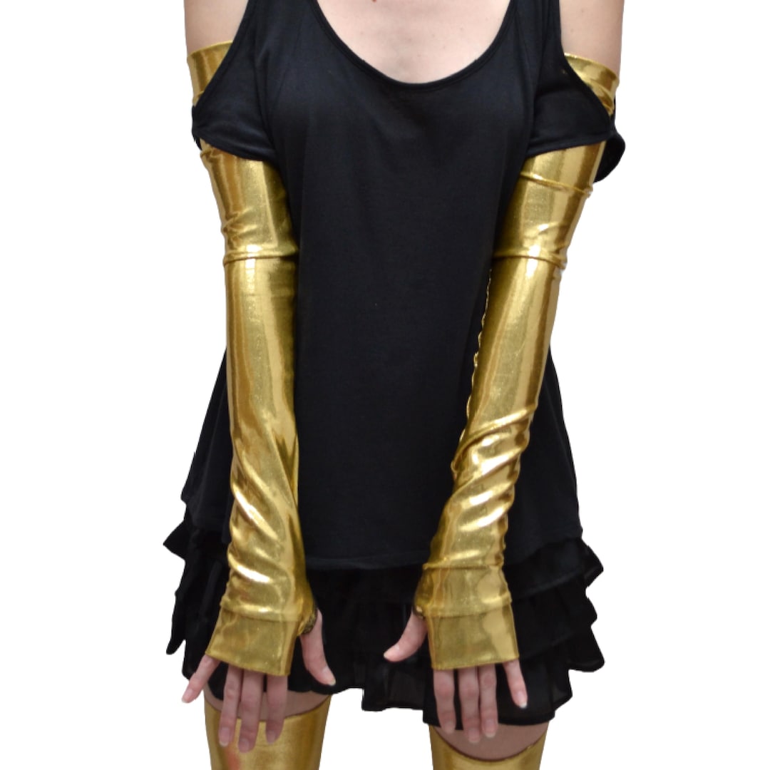 Extra Long Arm Warmers Long Shiny Gloves Gold Armwarmers Metallic Arm ...