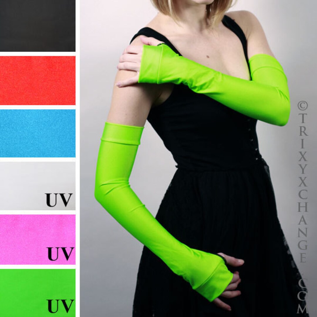 Green Costume Gloves Long Green Gloves Neon Green Arm Covers Cosplay ...