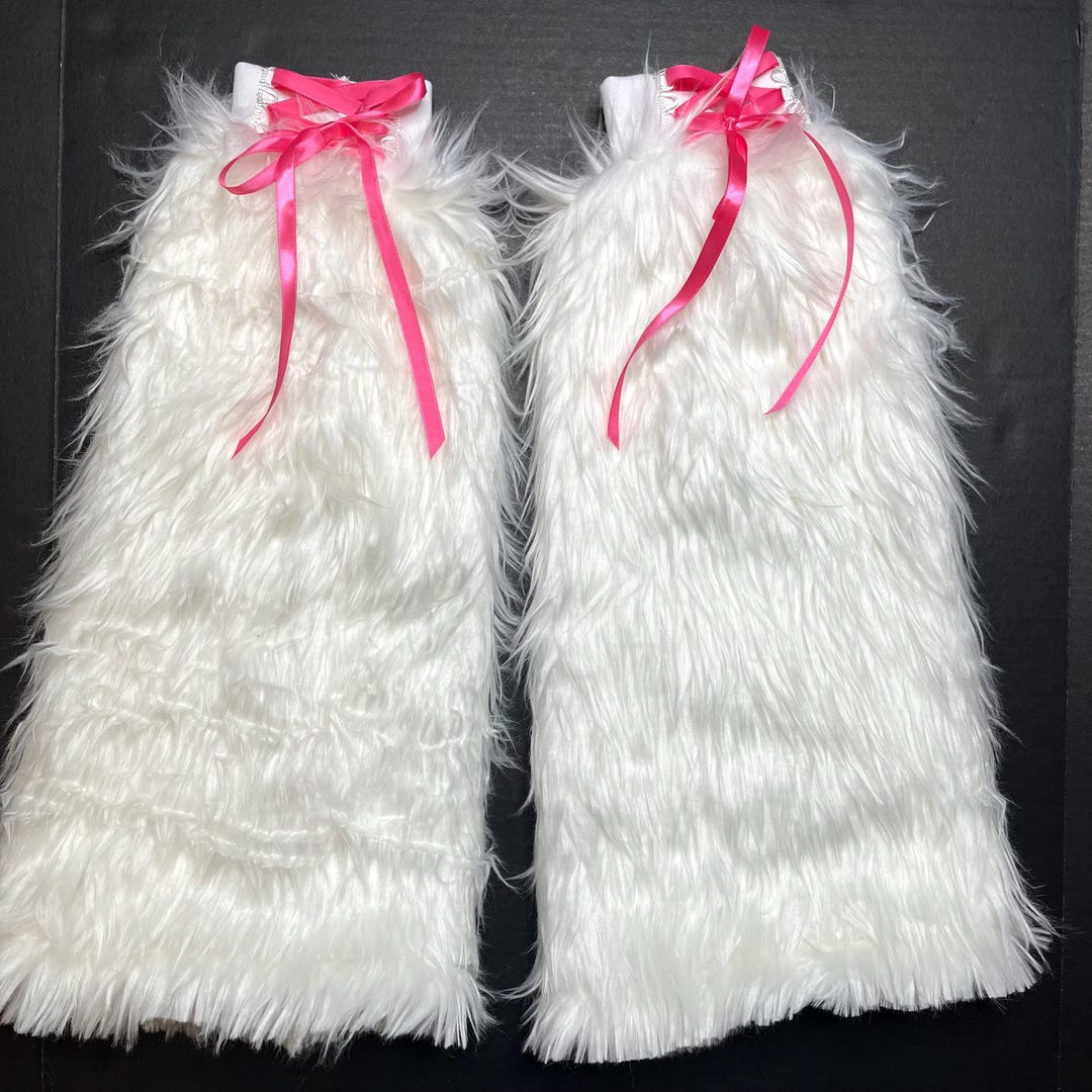 Corset Leg Warmers Lace up Pants Fuzzy Boot Covers White Fur Legwarmers ...