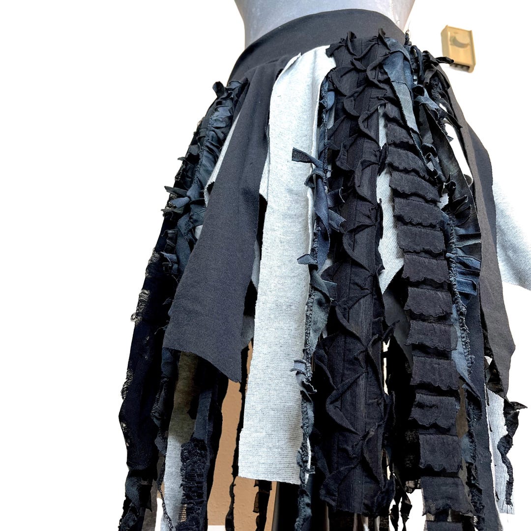 Black Fringe Mummy Skirt Small Medium Large XL Gothic Knit Halloween ...