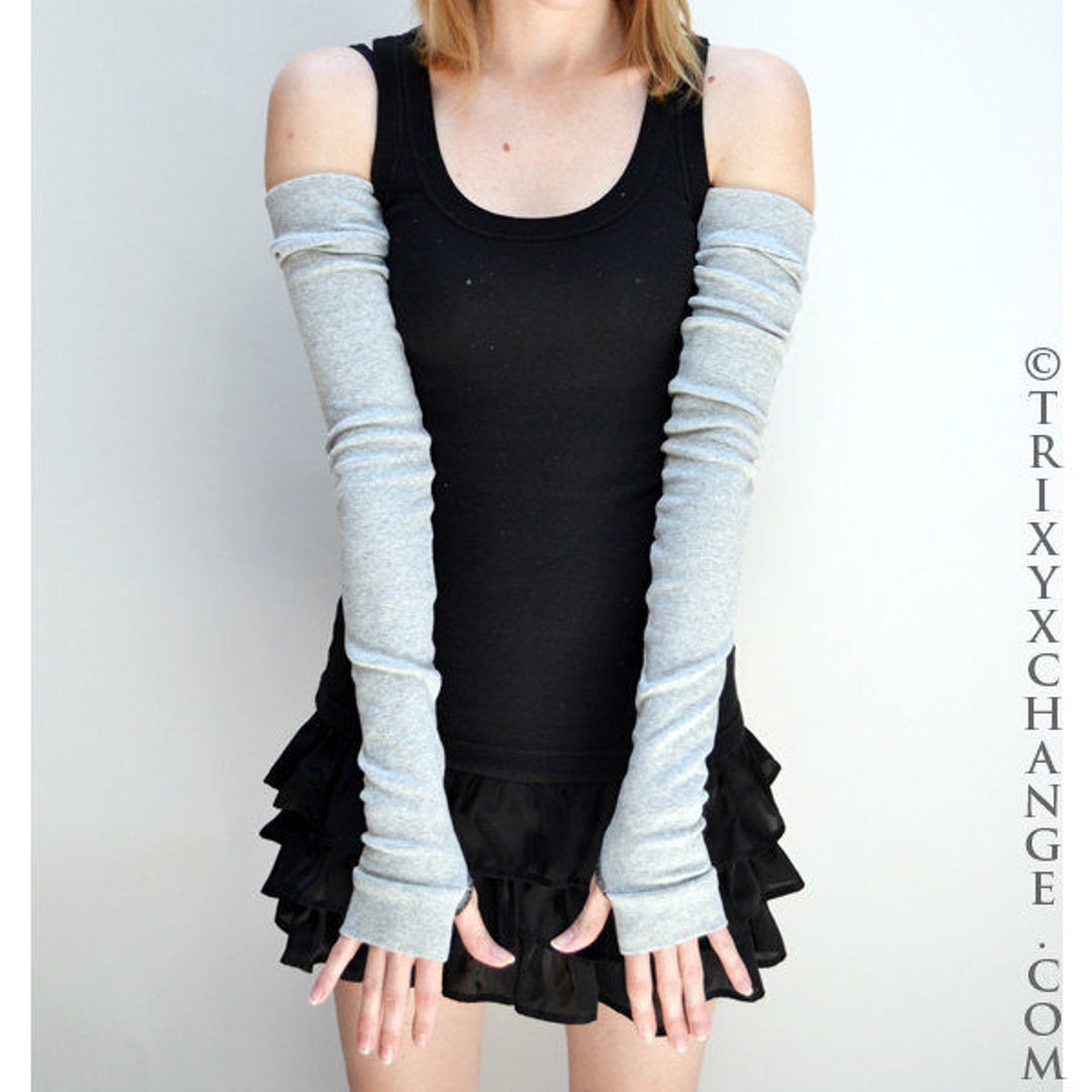 Extra Long Grey Arm Warmers Gray Long Armwarmers Grey Gloves With ...