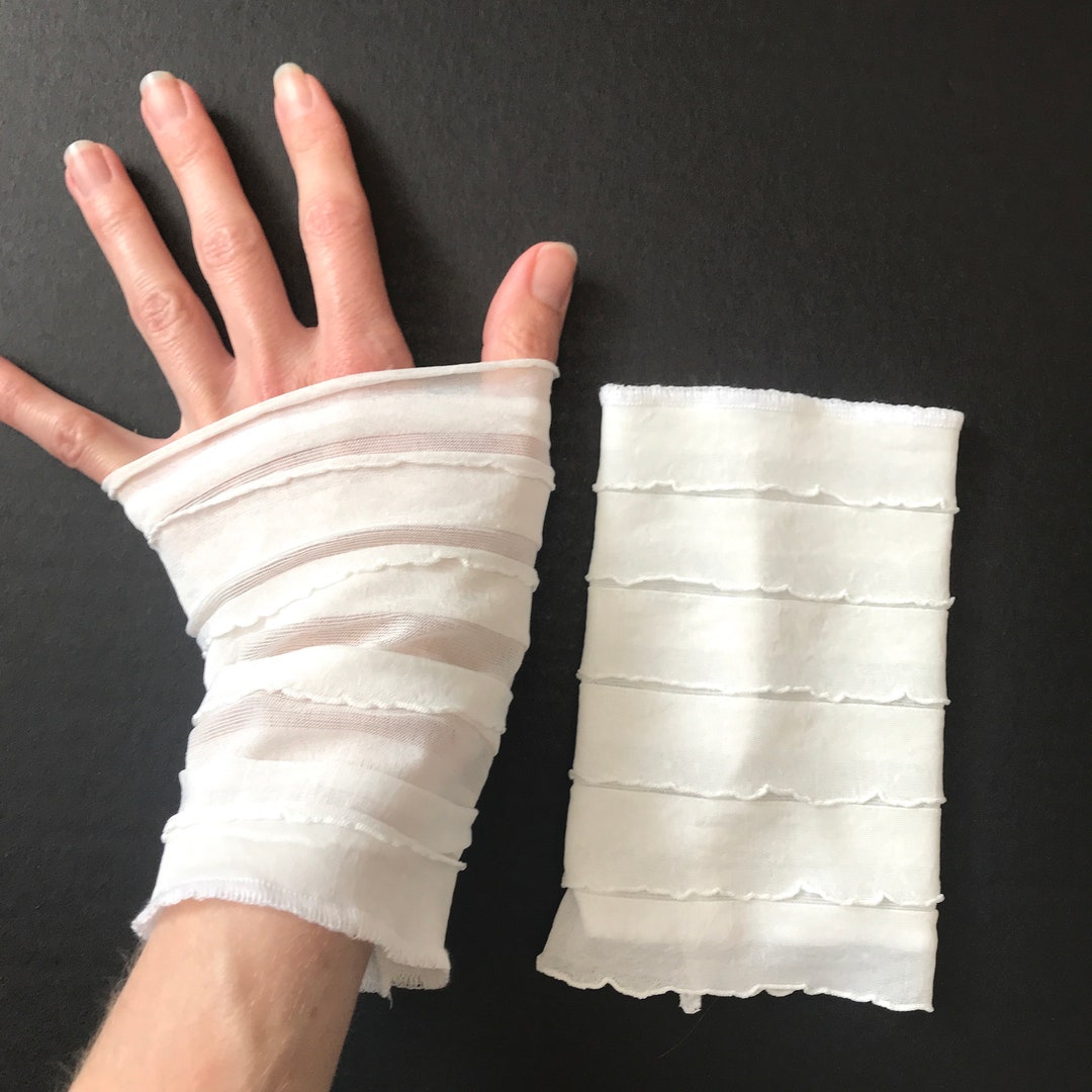 Womens Mummy Costume White Ruffle Arm Bands Sheer Gloves Girls - Etsy