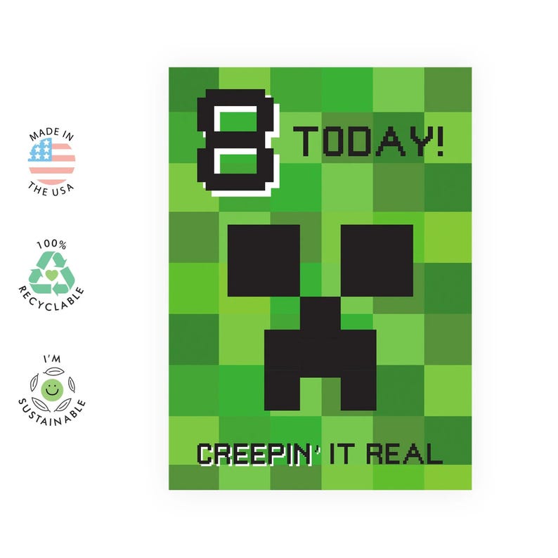 8th Birthday Minecraft-inspired Card - 'creeping It Real 8 ' Gamer ...