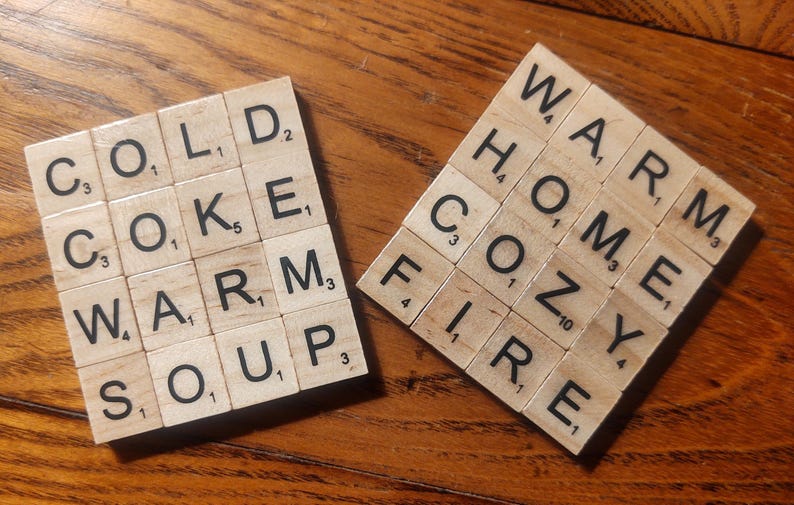 Scrabble Tile Coaster Sets With Matching Phrases - Etsy