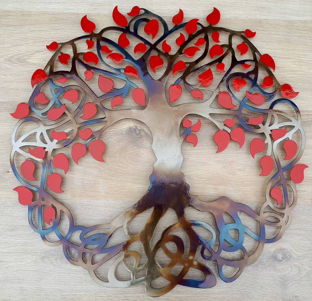 Red Celtic Tree of Life Wall Art, Metal Wall Sign, Red Leaves Tree Art ...