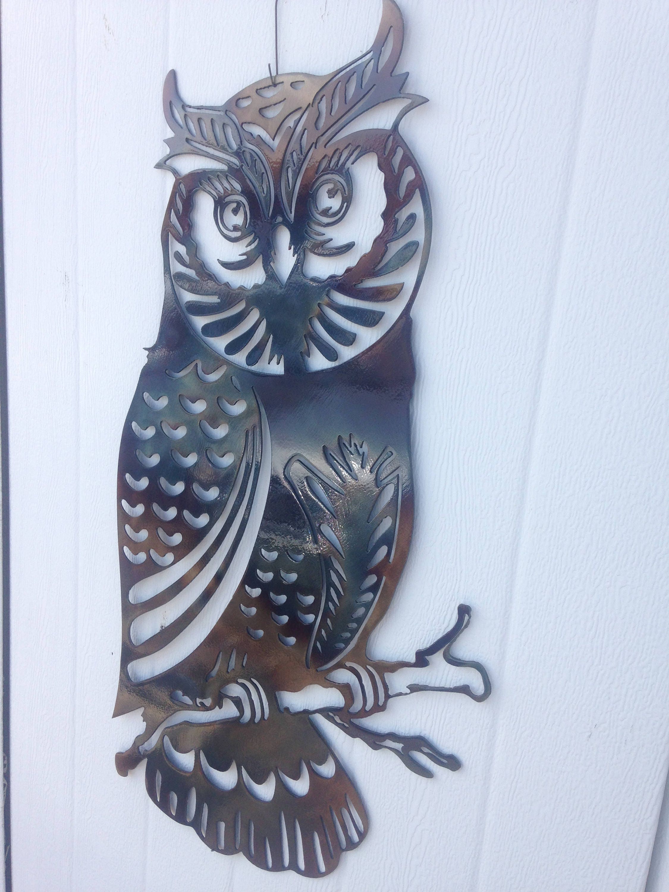 Large Owl Metal Art - Heat Colored, 30" (76cm) Tall - Etsy