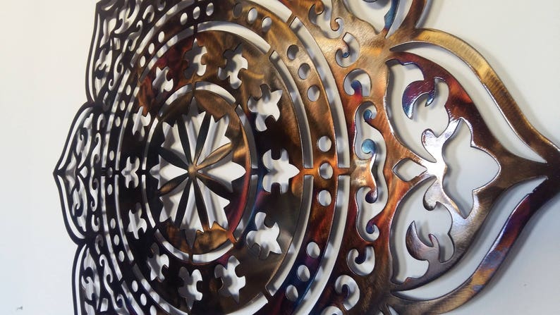 Heat Colored Metal Mandala Wall Art: Yoga Decor (27.55" Diameter) - Etsy