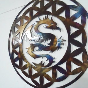 Round Dragon Design, Metal Art - HEAT COLORED, 23.5" (60 Cm) - Etsy